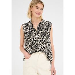 Kurzarmbluse STREET ONE STUDIO, Damen, Gr. 34, schwarz, Stoff, 95% Viskose, 5% Elasthan, gebl&uuml;mt, normal normal, V-Ausschnitt, abgesteppt, Blusen, aus stretchigem Viskosematerial