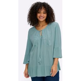 Schlupfbluse sheego, Damen, Gr. 48, ozean, 100% Viskose, unifarben, Rundhals, Blusen Schlupfbluse