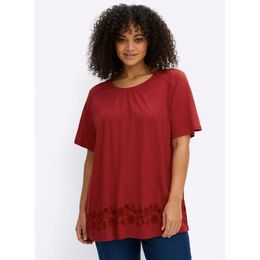 T-Shirt sheego "Halbarmshirt", Damen, Gr. 40/42, kirsche, 50% Baumwolle, 50% Viskose, bedruckt, gemustert, unifarben, Rundhals, Shirts T-Shirt