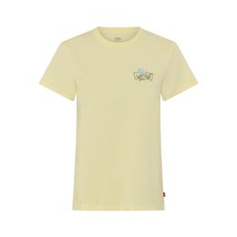 Levi's Rundhalsshirt LEVI'S "THE PERFECT TEE", Damen, Gr. L, gelb (lse the perfect tee lse_bw mini emb french vanilla), Jersey, Obermaterial: 100% Baumwolle, figurbetont h&uuml;ftlang, Rundhals, Shirts Rundhalsshirt, mit Logo im Metallic-Holo Print