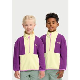 Strickfleece-Pullover Jack Wolfskin "COLORBLOCK TAUNUS HZ K", M&auml;dchen, Gr. 140, daisy, Fleece, Obermaterial: 100% Polyester. Futter: 100% Polyester, normal, Rundhals, Pullover