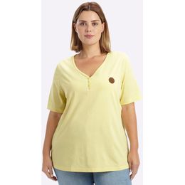 V-Shirt sheego "Kurzarm-Shirt", Damen, Gr. 40/42, zitrone, 100% Baumwolle, unifarben, V-Ausschnitt, Shirts
