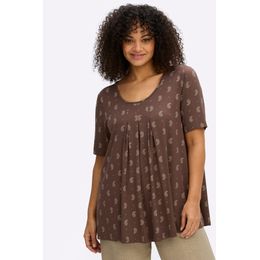 Longshirt sheego "Halbarmshirt", Damen, Gr. 56/58, braun (schoko, sesam, bedruckt), 95% Viskose, 5% Elasthan, gemustert, mehrfarbig, Rundhals, Shirts Longshirt