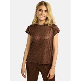 Kurzarmhemd LIBERT&Eacute; ESSENTIEL "Libert&eacute; Essentiel T-shirt ALMA", Damen, Gr. L/XL, braun schwarz heart, Obermaterial: 90% Polyester, 10% Elasthan, Hemden