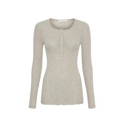 Langarmhemd SEAMLESS BASIC "Seamless Basic Shirt Cotton Granddad", Damen, Gr. S/M, desert melange, Obermaterial: 100% Baumwolle, Hemden