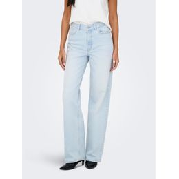 High-waist-Jeans Only "ONLJUICY HW WIDE LEG DOT114 DNM", Damen, Gr. 31, L&auml;nge 30, light blau bleached denim, Denim/Jeans, Obermaterial: 99% Baumwolle, 1% Elasthan, unifarben, lang, Jeans High-Waist-Jeans