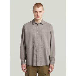 G-Star Raw Langarmshirt G-STAR "Panelled Pocket Regular Shirt", Herren, Gr. M, elephant skin gd, Obermaterial: 58% Baumwolle, 22% Polyester, 20% Baumwolle, Shirts Langarmshirt