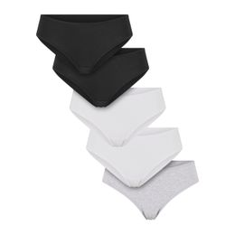 Panty Urban Classics "Urban Classics Ladies Basic Cotton Brazilian 5-Pack", Damen, Gr. S, schwarz, schwarz, wei&szlig;, wei&szlig;, erdgrau, 95% Baumwolle, 5% Elasthan, unifarben, Unterhosen Panty