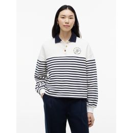Sweatshirt Tommy Hilfiger "TH ROUNDAL COLLAR SWTSHT", Damen, Gr. L (42/44), wide strp ecru, schwarz night navy, Sweatware, Obermaterial: 100% Baumwolle, gestreift, regular fit normal, Rundhals, eingesetzt Rippb&uuml;ndchen, Sweatshirts Sweatshirt, Regular fit, Baumwolle