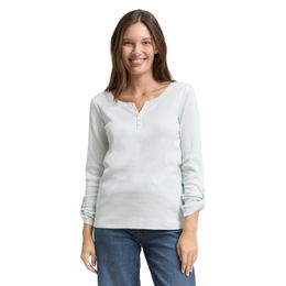 Henleyshirt Tom Tailor, Damen, Gr. L, sanftes wei&szlig; mint, Web, Obermaterial: 97% Baumwolle, 3% Elasthan, regular fit taillenbedeckt, Rundhals, mit Aufschlag, Shirts, mit Turn-Up-Arm