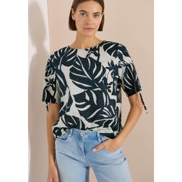 Kurzarmbluse Cecil, Damen, Gr. L (42), palm breeze gr&uuml;n, Web, 100% Baumwolle, gebl&uuml;mt, normal normal, U-Boot-Ausschnitt, elastischer Bund, Blusen, aus reiner Baumwolle