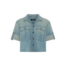 G-Star Raw Hemdbluse G-STAR "Boxy Relaxed Shirt ss wmn", Damen, Gr. L (40), vintage sandblast, Denim/Jeans, Obermaterial: 100% Baumwolle, unifarben, relaxed fit h&uuml;ftlang, Rundhals, krempelbar, Blusen Hemdbluse, mit gekrempelten &Auml;rmeln, Reverskragen