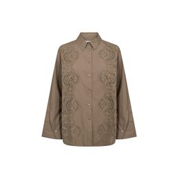 Hemdbluse Levete Room "Levete Room Shirt LR-ROSE", Damen, Gr. L, 8500, fossil, Obermaterial: 100% Baumwolle, Blusen Hemdbluse