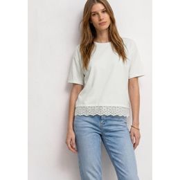 T-Shirt Street One, Damen, Gr. 40, sanftes wei&szlig;, Web, 50% Baumwolle, 50% Modal, unifarben, normal normal, Rundhals, abgesteppt, Shirts T-Shirt, mit Spitzendetails