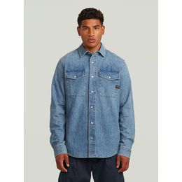 G-Star Raw Langarmshirt G-STAR "Marine Denim Slim Shirt", Herren, Gr. L, faded azura blau, Obermaterial: 100% Baumwolle, Shirts Langarmshirt