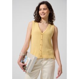 Tr&auml;gertop STREET ONE STUDIO, Damen, Gr. 36, snap gelb, Stoff, 50% Polyester, 38% Baumwolle, 12% Viskose, unifarben, comfort fit normal, V-Ausschnitt, Rippb&uuml;ndchen, Tops Tr&auml;gertop, mit V-Ausschnitt