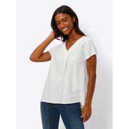 Kurzarmbluse Heine, Damen, Gr. 38, beige (ecru), 55% Leinen, 45% Viskose, unifarben, V-Ausschnitt, Blusen, Topseller