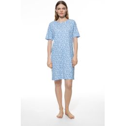 Nachthemd Mey "Flower Meadow", Damen, Gr. 40, N-Gr, blau (blau silk), Interlock, Obermaterial: 100% Baumwolle, gemustert, Basic knielang, Rundhals, Kleider Nachthemd, Floraler Print