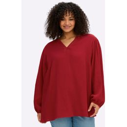Longbluse sheego, Damen, Gr. 50, kirsche, 100% Baumwolle, unifarben, Rundhals, Blusen Longbluse