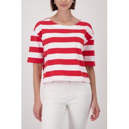 Sweatshirt monari "Sweatshirt Basic Ringel", Damen, Gr. 34, rot ger, Web, Obermaterial: 70% Baumwolle, 30% Polyester, geringelt, regular fit taillenbedeckt, Rundhals, eingesetzt abgesteppte Kante, Sweatshirts Sweatshirt, Regular fit mit Streifen