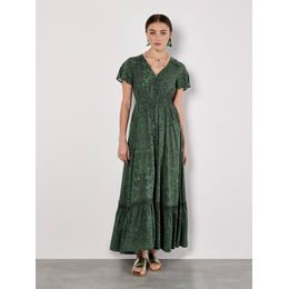 Maxikleid Apricot "Maxikleid", Damen, Gr. S (36), N-Gr, gr&uuml;n, gewebt, Obermaterial: 100% Viskose CV., bedruckt, normal, V-Ausschnitt, Kleider Maxikleid, mit Knopfleiste