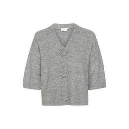 Strickjacke Kaffe "Strickjacke KArosie", Damen, Gr. L, grau (grau melange), Obermaterial: 74% Polyacryl PAN. 22% Polyester PES. 4% Elasthan EL., Strickjacken Strickjacke