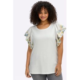 Rundhalsshirt sheego "Halbarmshirt", Damen, Gr. 40, ecru, royalblau, 100% Baumwolle, Besatz:100% Baumwolle, unifarben, Rundhals, Shirts Rundhalsshirt