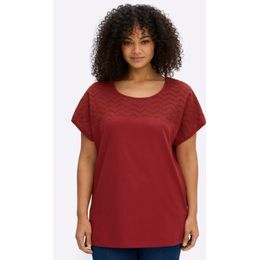 T-Shirt sheego "Kurzarm-Shirt", Damen, Gr. 40/42, kirsche, 100% Baumwolle, Besatz:100% Baumwolle, unifarben, Rundhals, Shirts T-Shirt