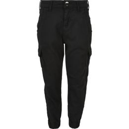 Cargohose Urban Classics "Urban Classics Damen Girls High Waist Cargo Pants", M&auml;dchen, Gr. 110/116, Normalgr&ouml;&szlig;en, schwarz, 98% Baumwolle, 2% Elasthan, unifarben, normal, Hosen Cargohose
