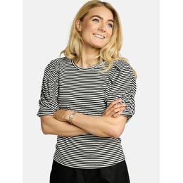 Kurzarmhemd LIBERT&Eacute; ESSENTIEL "Libert&eacute; Essentiel T-shirt WIN", Damen, Gr. L, Normalgr&ouml;&szlig;en, schwarz-wei&szlig; (schwarz creme small stripe), Obermaterial: 81% Viskose, 11% Polyester, 8% Elasthan, Hemden