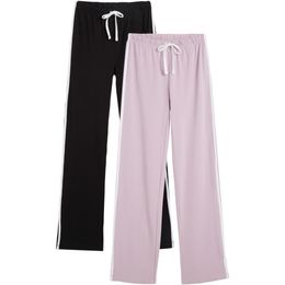 Jerseyhose bonprix, Damen, Gr. 44/46 (L), N-Gr, schwarz, rauchflieder, Jersey, Obermaterial: 95% Baumwolle, 5% Elasthan, kontrastfarbene Details, meliert, unifarben, straight fit lang, Hosen Jerseyhose, Gummizugbund mit Bindeband, kontrastfarbiger Seitenstreifen