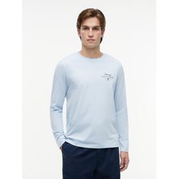Langarmshirt Tommy Hilfiger "SCRIPT STACK LS REGULAR TEE", Herren, Gr. L, breezy blau, Single Jersey, Obermaterial: 100% Baumwolle, regular fit normal, Rundhals, Shirts Langarmshirt