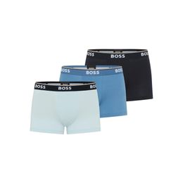 Trunk BOSS, Herren, Gr. M, 3 Stk., bunt (open blau 478), Jersey, Obermaterial: 95% Baumwolle, 5% Elasthan, k&ouml;rpernah, Unterhosen, aus Stretch-Baumwolle mit Logo-Bund, mittlere Bundh&ouml;he