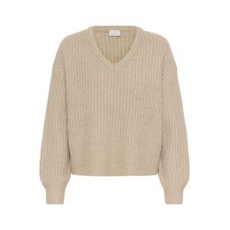 Strickpullover Kaffe "Strickpullover KAlianne", Damen, Gr. L, beige (feather gray melange), Obermaterial: 47% Polyacryl PAN. 35% Polyester PES. 13% Polyamid PA. 5% Wolle mw., Pullover Strickpullover