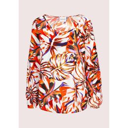 Madeleine Mode Langarmbluse MADELEINE "Bluse Florale Langarmbluse aus Viskose", Damen, Gr. 34, wei&szlig; (wei&szlig;, orange, gemustert), Obermaterial: 100% Viskose CV., Modern, Blusen