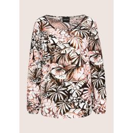 Madeleine Mode Langarmbluse MADELEINE "Bluse Langarm Bluse mit Bl&auml;tterprint", Damen, Gr. 34, rosa (schwarz, wei&szlig;, beige, gemustert), Obermaterial: 100% Viskose CV., Modern, figurumspielend, Blusen