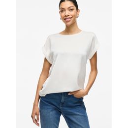 Kurzarmshirt Vila "VIELLETTE S/S SATIN TOP - NOOS", Damen, Gr. 36, wei&szlig; (snow wei&szlig;), Satin, Obermaterial: 100% Polyester, unifarben, regular fit normal, Rundhals, mit Umschlag, Shirts, Kunstfaser, regular fit