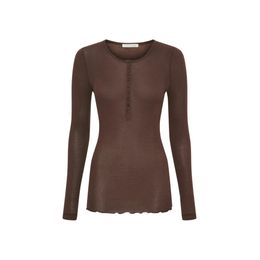 Langarmhemd SEAMLESS BASIC "Seamless Basic Shirt Cotton Granddad", Damen, Gr. L/XL, braun (java), Obermaterial: 100% Baumwolle, Hemden