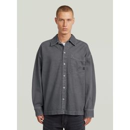 G-Star Raw Langarmshirt G-STAR "Boxy Fit Overshirt", Herren, Gr. L, grau (india ink, folkstone gray double dye gd), Obermaterial: 75% Baumwolle, 25% Baumwolle, Shirts Langarmshirt