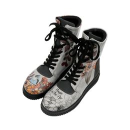 Schn&uuml;rboots DOGO "Future High Top Boots Magic In The Air Damen Stiefeletten", Damen, Gr. 41, Normalschaft, bunt (grau), Lederimitat, Schuhe Schn&uuml;rboots, Handgefertigt