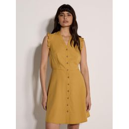 Minikleid Apricot "Minikleid", Damen, Gr. XL (42), N-Gr, gelb, Obermaterial: 93% Lyocell CLY. 7% Leinen LI., uni, V-Ausschnitt, Kleider Minikleid, mit R&uuml;schen und Knopfleiste