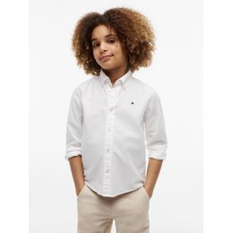 Langarmhemd Tommy Hilfiger "FLAG OXFORD SHIRT", Jungen, Gr. 5 (110), N-Gr, wei&szlig;, Web, Obermaterial: 98% Baumwolle, 2% Elasthan, unifarben, regular fit normal, Rundhals, eingesetzt 1-Knopf-Manschette, Hemden, Kinder bis 16 Jahre mit Button-Down-Kragen