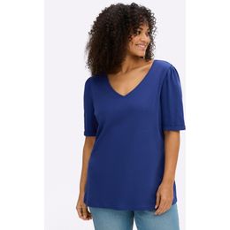 V-Shirt sheego "Halbarmshirt", Damen, Gr. 44/46, royalblau, 100% Baumwolle, unifarben, V-Ausschnitt, Shirts
