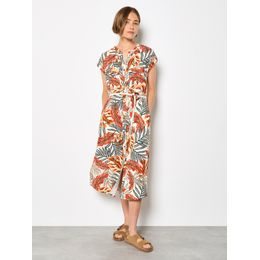Midikleid Apricot "Midikleid", Damen, Gr. XS (34), N-Gr, gr&uuml;n (khaki), gewebt, Obermaterial: 75% Viskose CV. 25% Leinen LI., gemustert, V-Ausschnitt, Krempel&auml;rmel, Kleider Midikleid, Druck