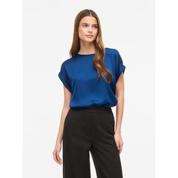 Kurzarmshirt Vila "VIELLETTE S/S SATIN TOP - NOOS", Damen, Gr. 36, blau (navy peony), Satin, Obermaterial: 100% Polyester, unifarben, regular fit normal, Rundhals, mit Umschlag, Shirts, Kunstfaser, regular fit