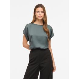 Kurzarmshirt Vila "VIELLETTE S/S SATIN TOP - NOOS", Damen, Gr. 36, gr&uuml;n (balsam gr&uuml;n), Satin, Obermaterial: 100% Polyester, unifarben, regular fit normal, Rundhals, mit Umschlag, Shirts, Kunstfaser, regular fit