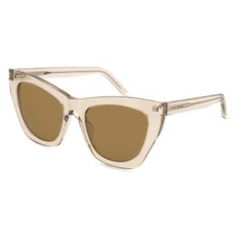 SAINT LAURENT SL214 KATE | Unisex-Sonnenbrille | Fassung: Vollrand, Cat Eye, Acetat, Beige | Glasfarbe: Braun