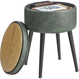 Hocker in Dunkelgr&uuml;n/Schwarz Lederlook aus Metall,
