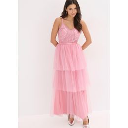 bonprix Abendkleid mit Spitze und feinem T&uuml;ll-Rock, rosa, Gr.40, Romantisches Abendkleid aus zartem T&uuml;ll mit Paillettenstickerei im Oberteil und Volant-Stufen-Rock