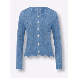 Heine Witt Damen Ajourstrickjacke mit Wellenkanten, mittelblau, Gr&ouml;&szlig;e 46